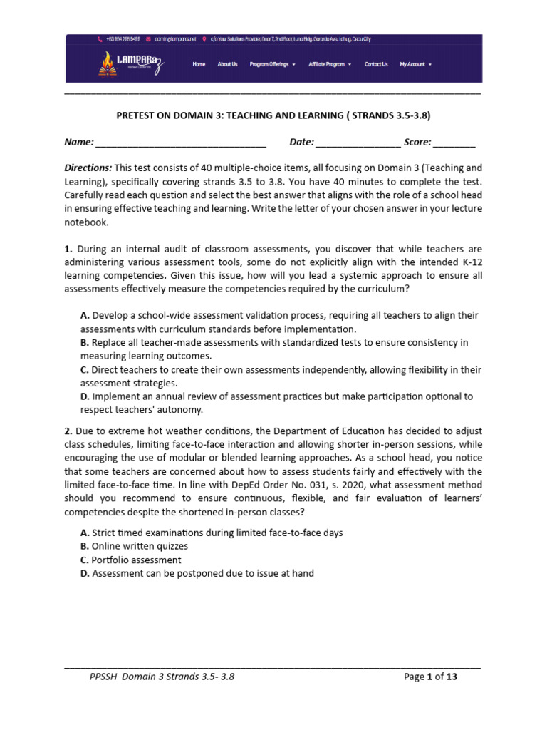 PRETEST For STUDENTS | PDF | Educational Assessment | Project Based ...