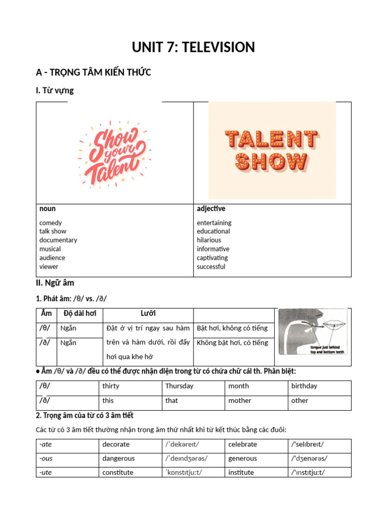 Bồi dưỡng HSG Tiếng anh lớp 6 mới 7. UNIT 7. TELEVISION | PDF