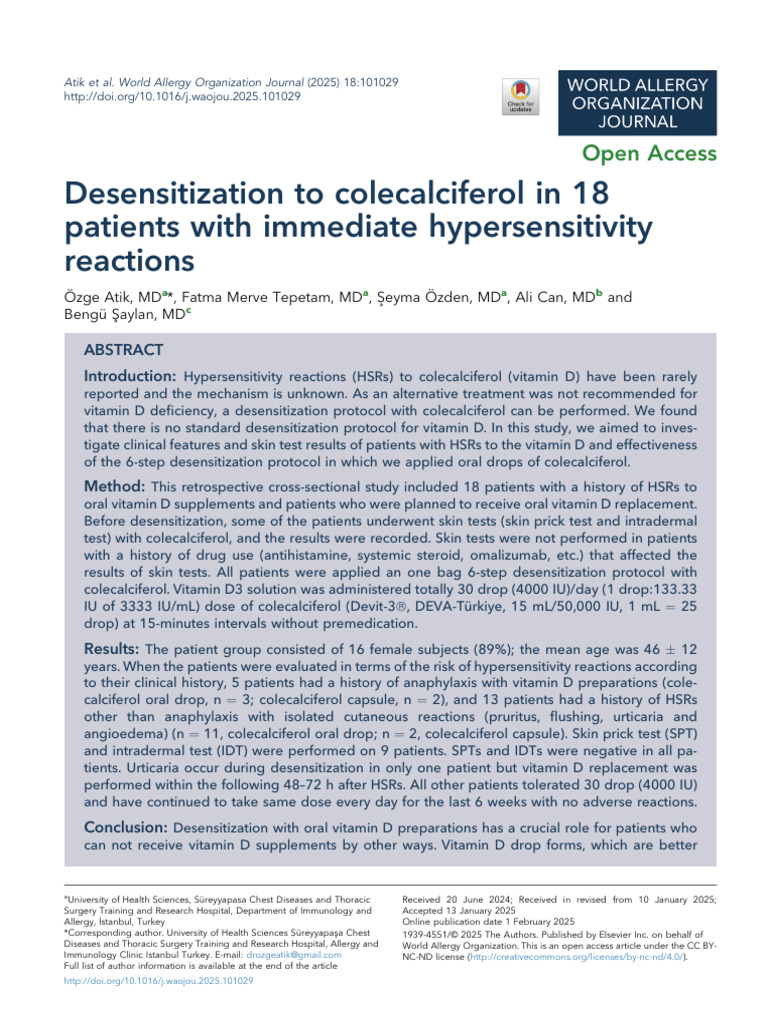 Desensitization To Colecalciferol in 18 Patients W | PDF | Vitamin D ...