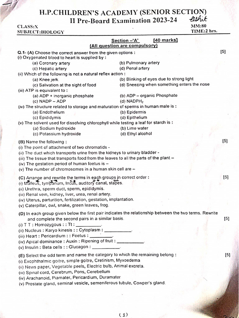 Biology Question Paper | PDF