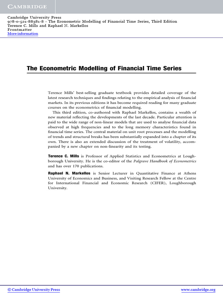 The Econometric Modelling Of Financial Time Series 5dnca5halr Pdf Time Series Regression