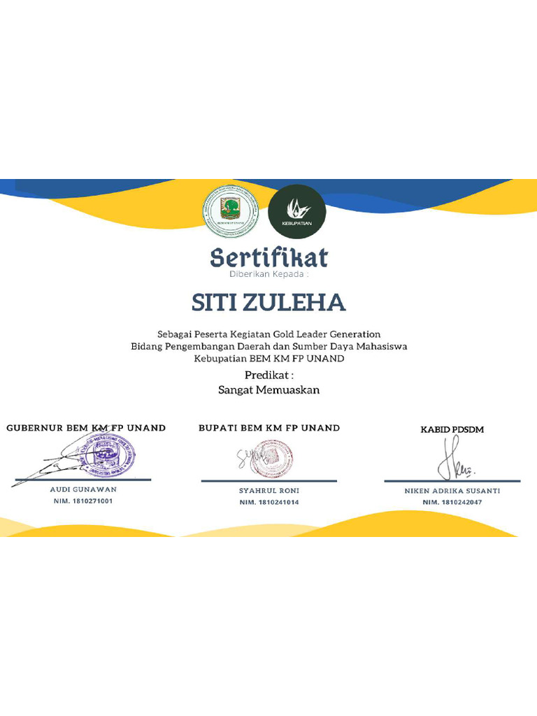 Sertifikat GLG SITI ZULEHA | PDF