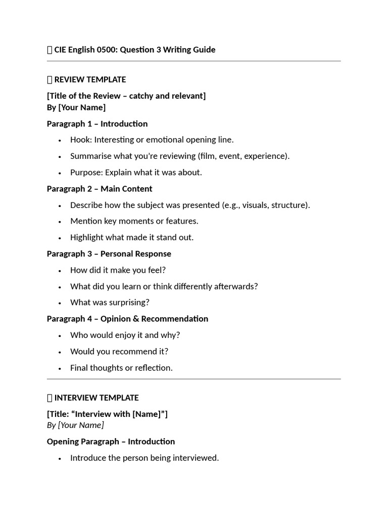 ? CIE English 0500 Question 3 Checklist | PDF | Thought
