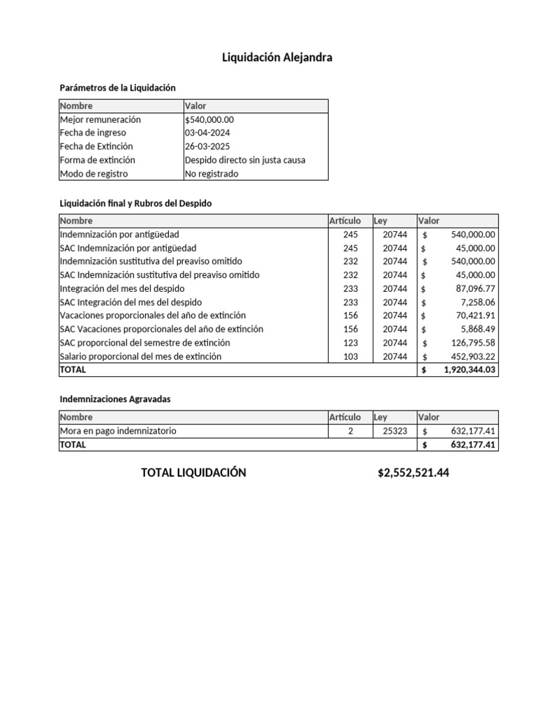 Liquidacion Alejandra | PDF