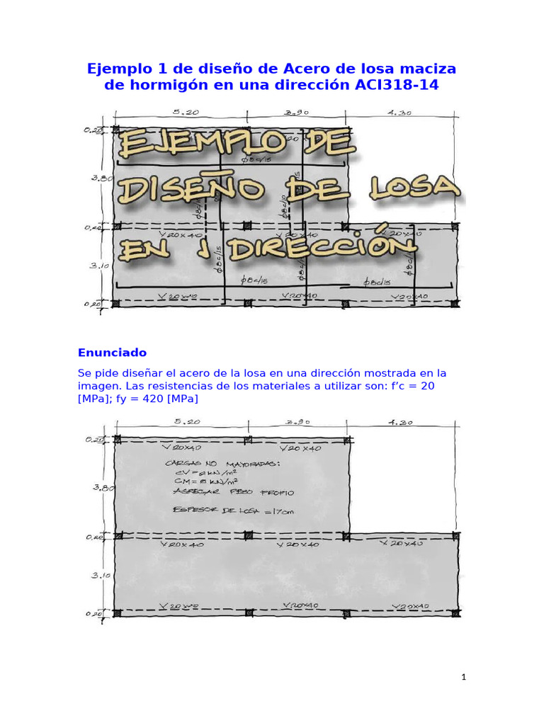 Ejemplo 1 de Diseño de Acero de Losa Maciza de Hormigón en Una Dirección ACI318 | PDF ...