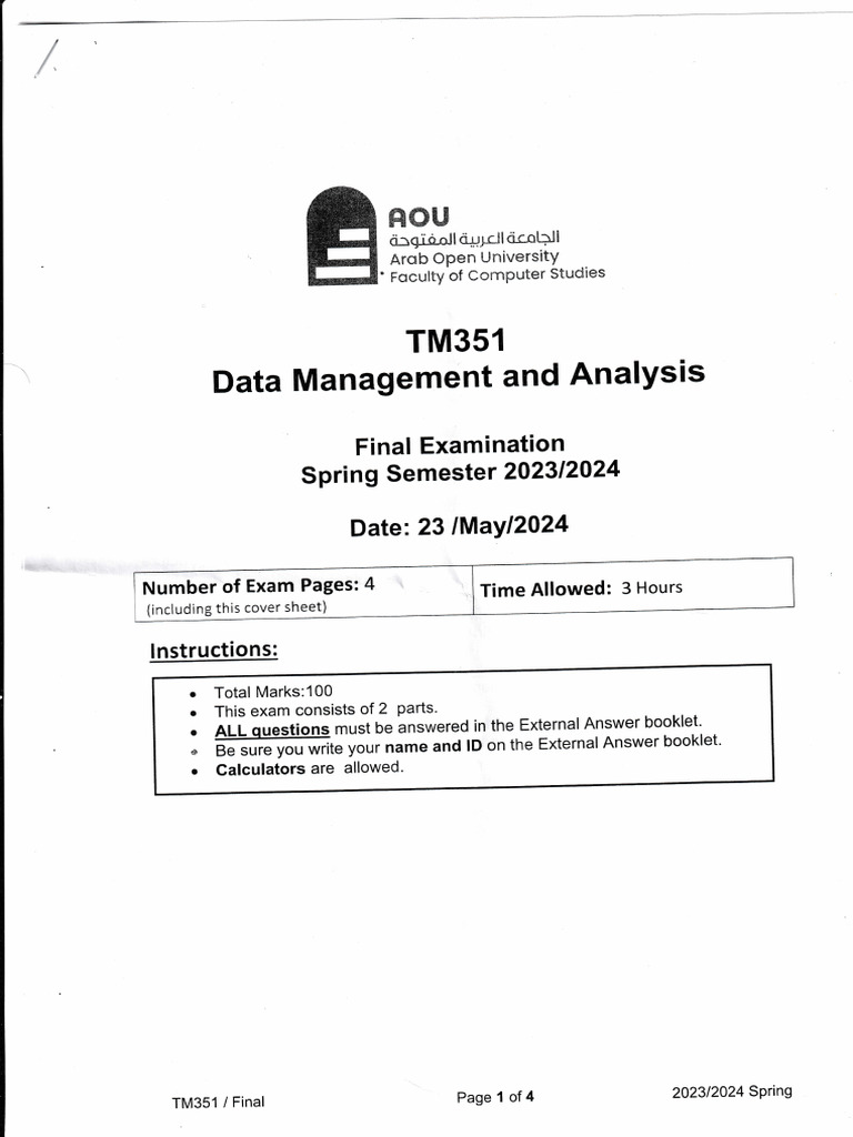 TM351 Final Spring 2023-2024 | PDF