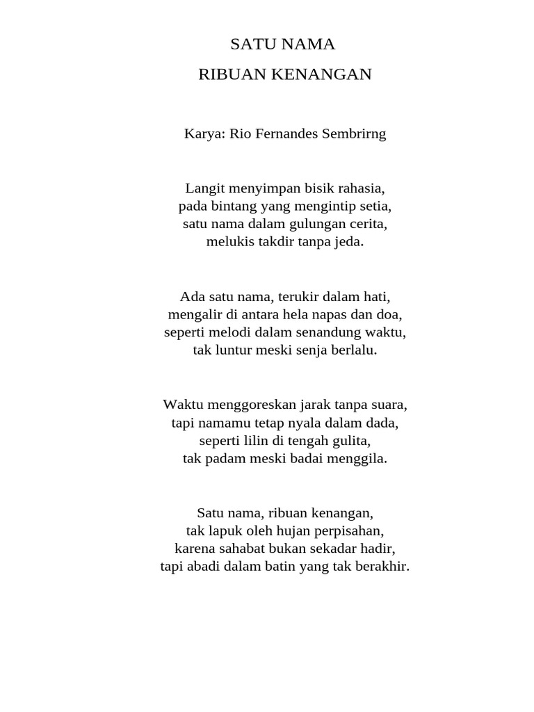 Satu Nama Ribuan Kenangan (Rio Fernandes) | PDF