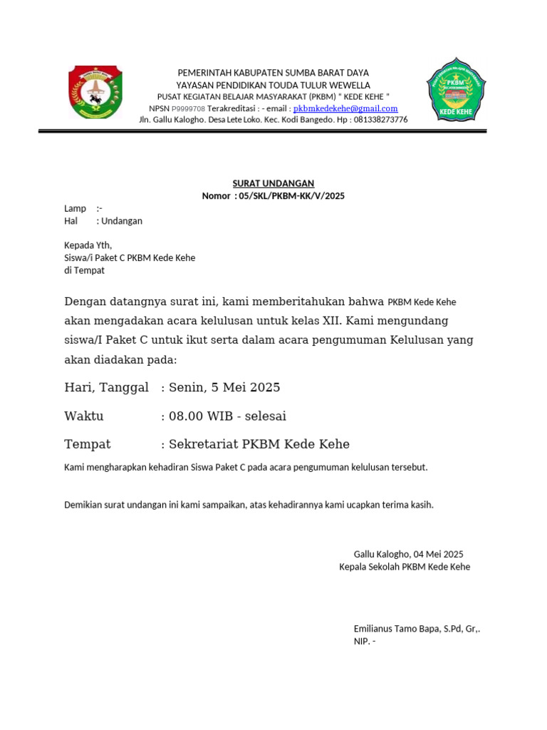 Surat Undangan Kelulusan | PDF