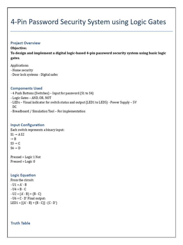 4-Pin Password Security System Report | PDF