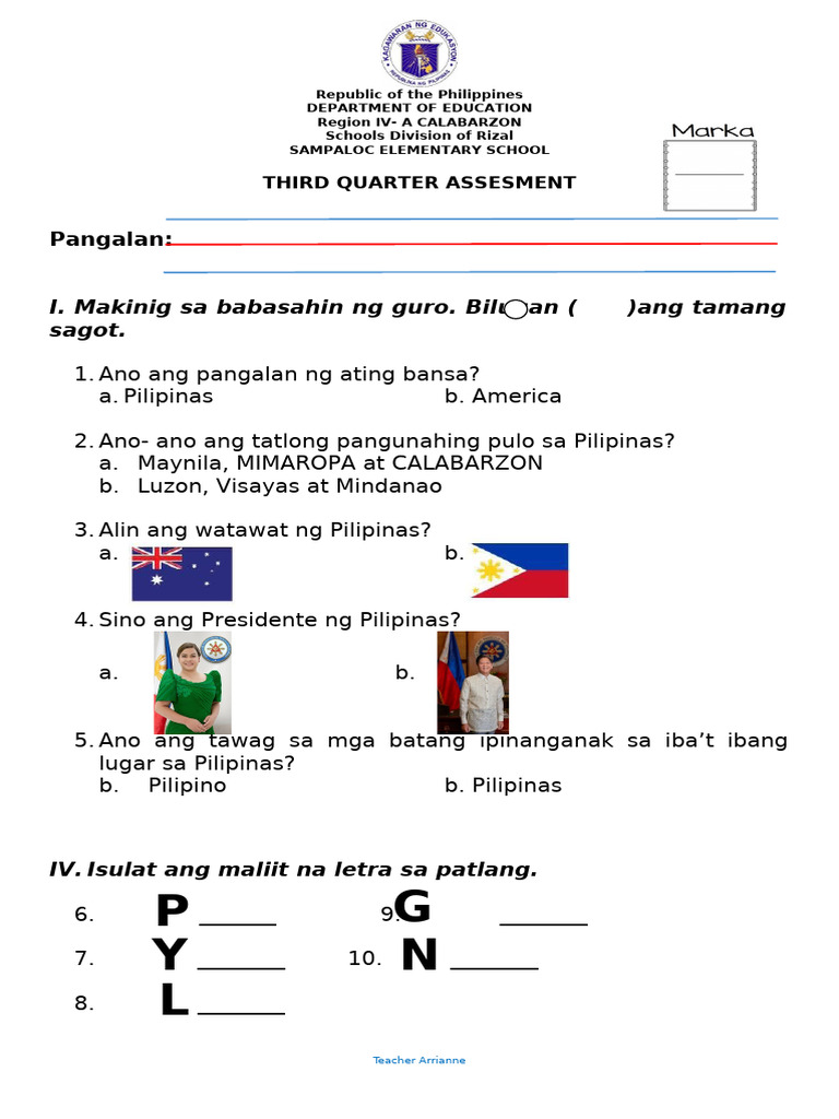 Final THIRD QUARTER ASSESSMENT - KINDER | PDF
