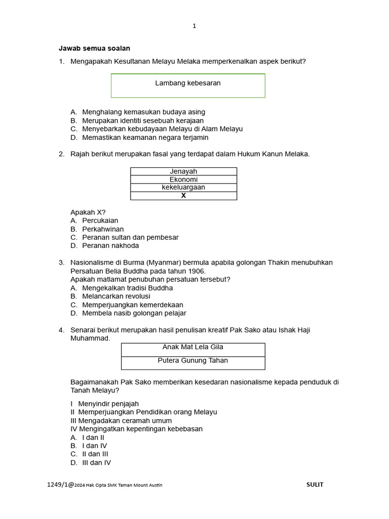 Trial K1 Sejarah SPM 2024 - Johor - PG | PDF