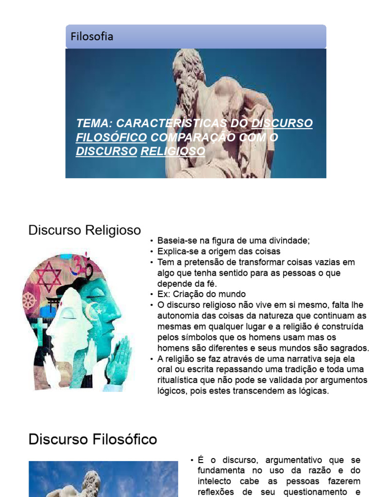 Filosofia CARACTERISTICA DO DISCURSO FILOSOFICO 3 Ano | PDF | Discurso ...
