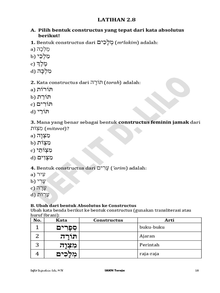 Latihan Ibrani 2.8 | PDF