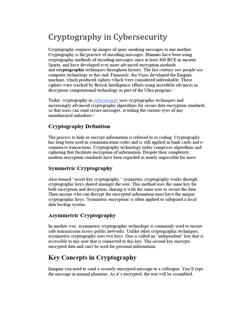 Cryptography in Cybersecurity | PDF | Cryptography | Encryption