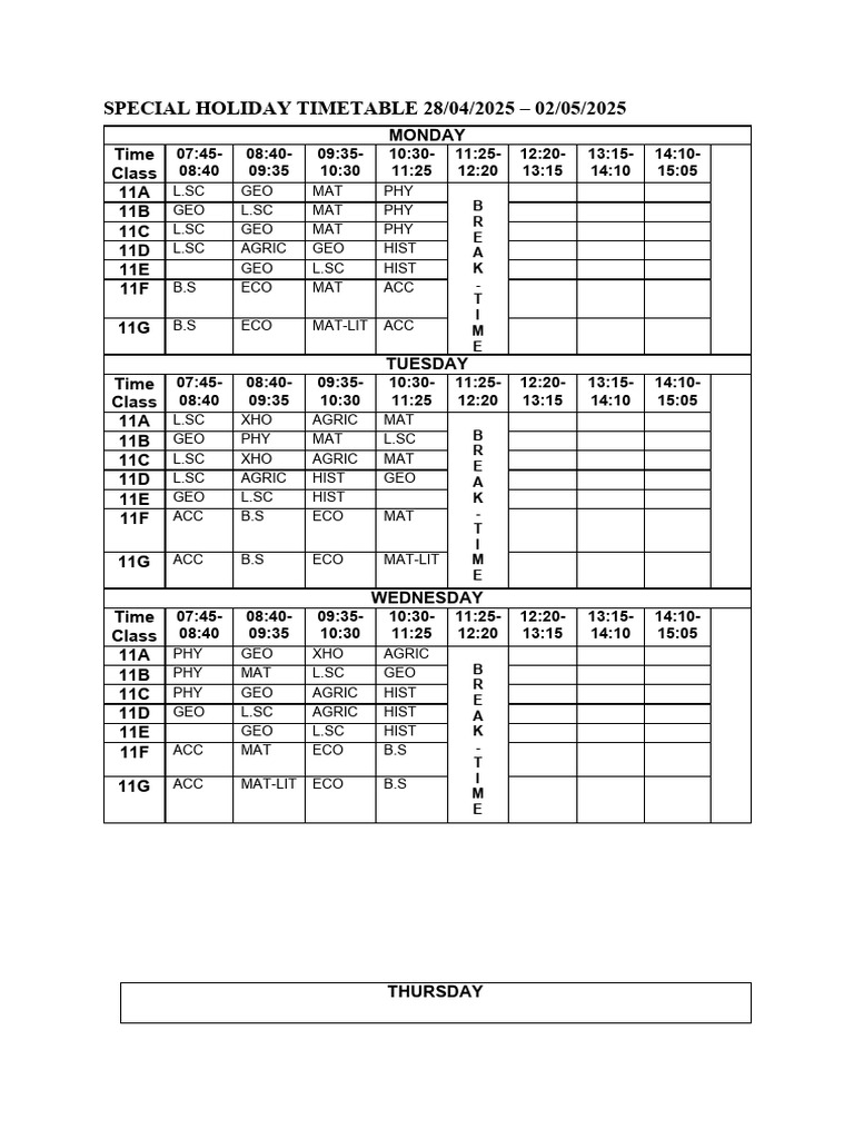 Gr. 11 TIMETABLE | PDF
