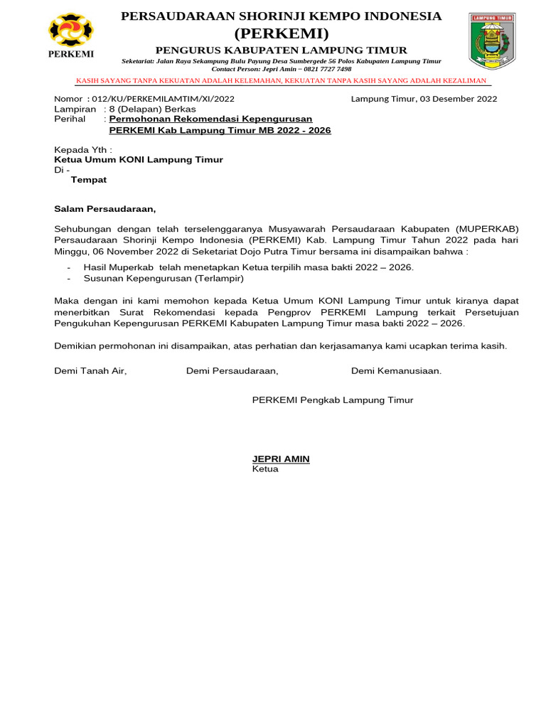 Surat Permohonan Untuk KONI Lamtim | PDF