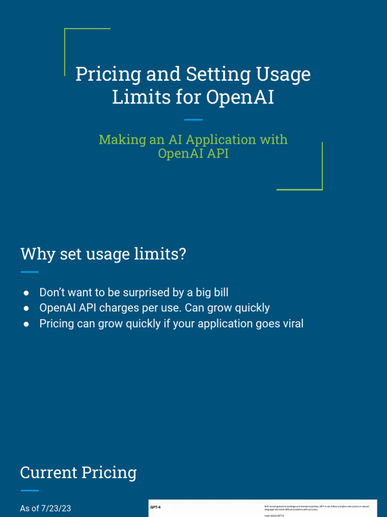 Pricing and Setting Usage Limits For OpenAI | PDF