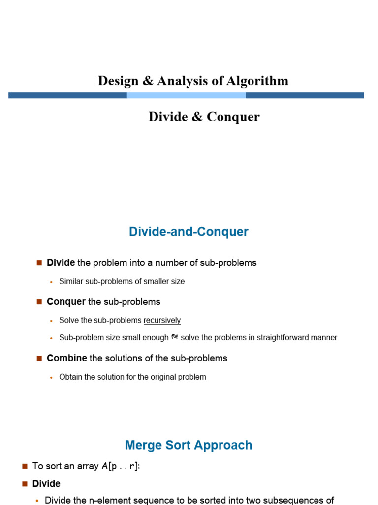Divide Conqure - Design Analysis of Algorithm | PDF | Mathematical Logic | Computer Programming