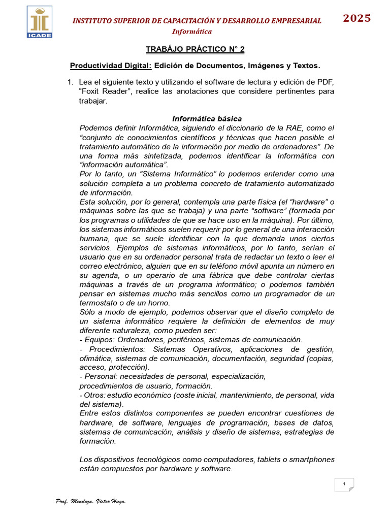 TP2 Informatica Icade 2025 | PDF | Almacenamiento de datos de la computadora | Hardware de la ...