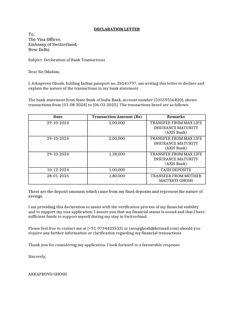 Declaration Letter | PDF