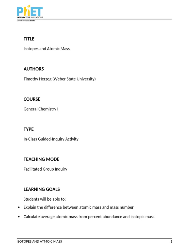 Isotopes Atomic-Mass Guided-Inquiry Annotated | PDF | Isotope | Atoms