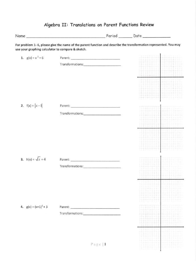 3-1a Parent Functions and Trans WRKKSHT | PDF