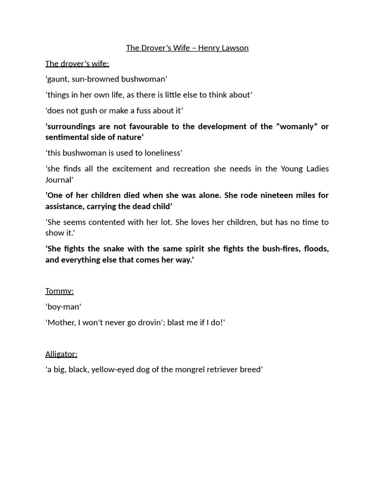 Quotes The Drover's Wife | PDF