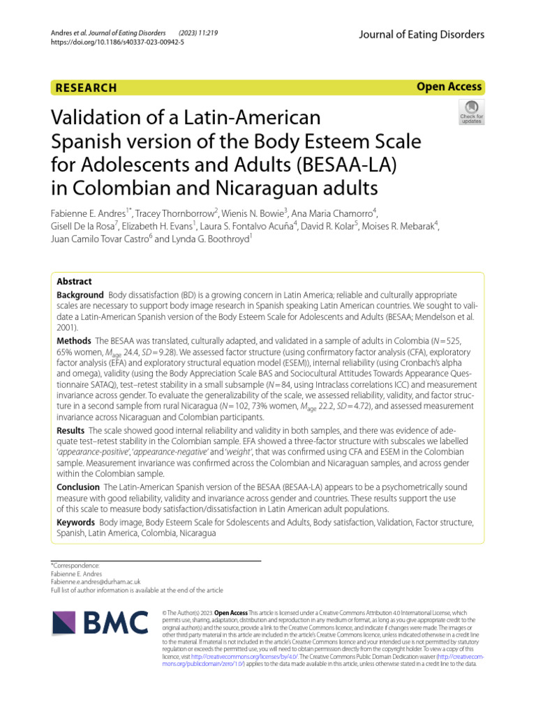 Validation of BESAA-LA in Latin America | PDF | Likert Scale ...
