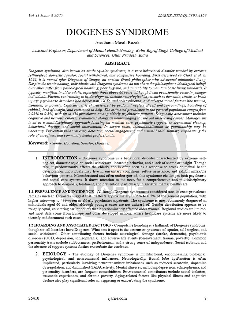 Diogenes Syndrome Ijariie26410 | PDF | Mental Disorder | Dementia