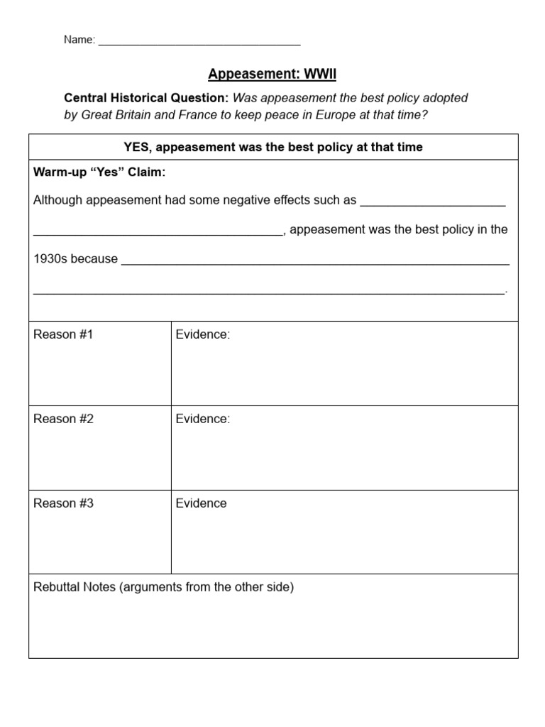 Appeasement WW2 Debate Prep | PDF