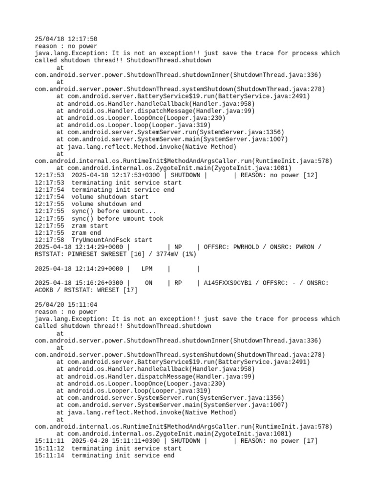 Android Shutdown Log: No Power Events | PDF | Cloud Clients | Mobile Linux