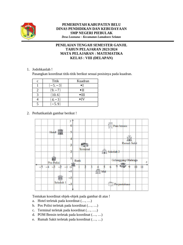 PTS Matematika Kelas 8 | PDF