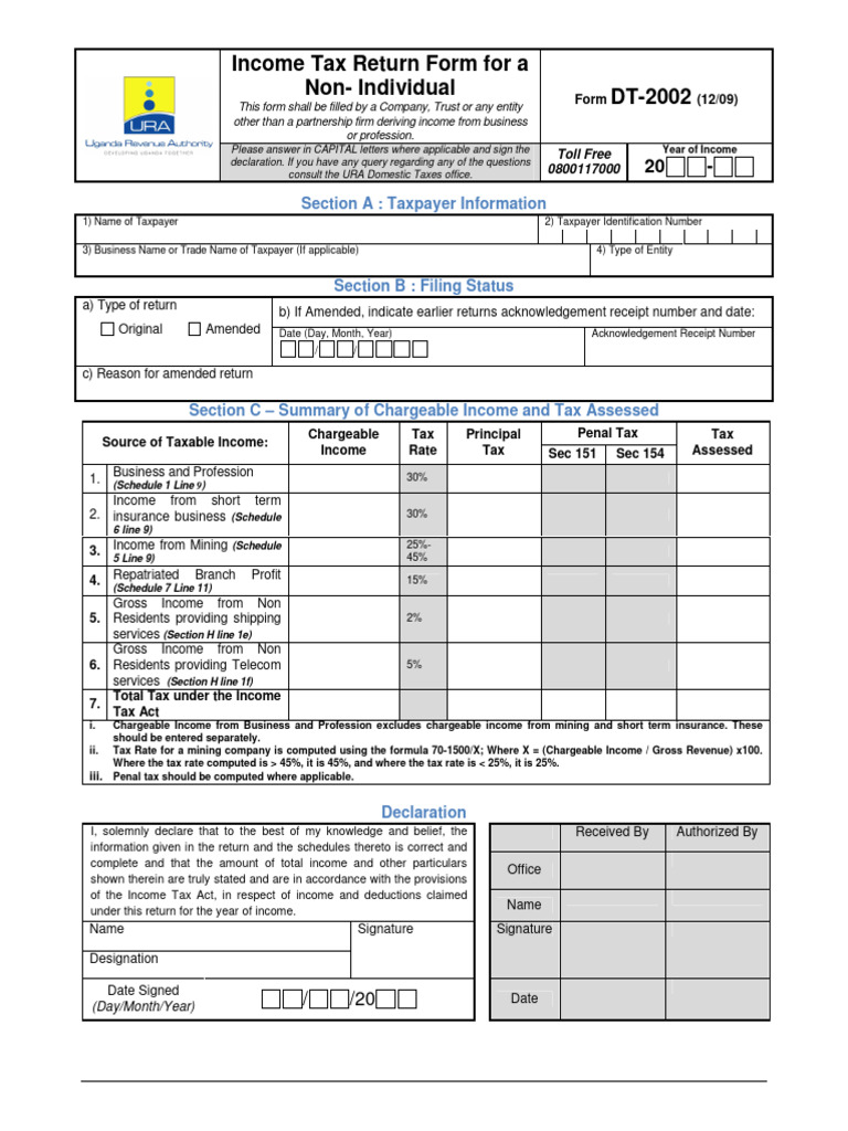 DT-2002 Income Tax Return Form For Non-Individual | PDF | Taxes | Income