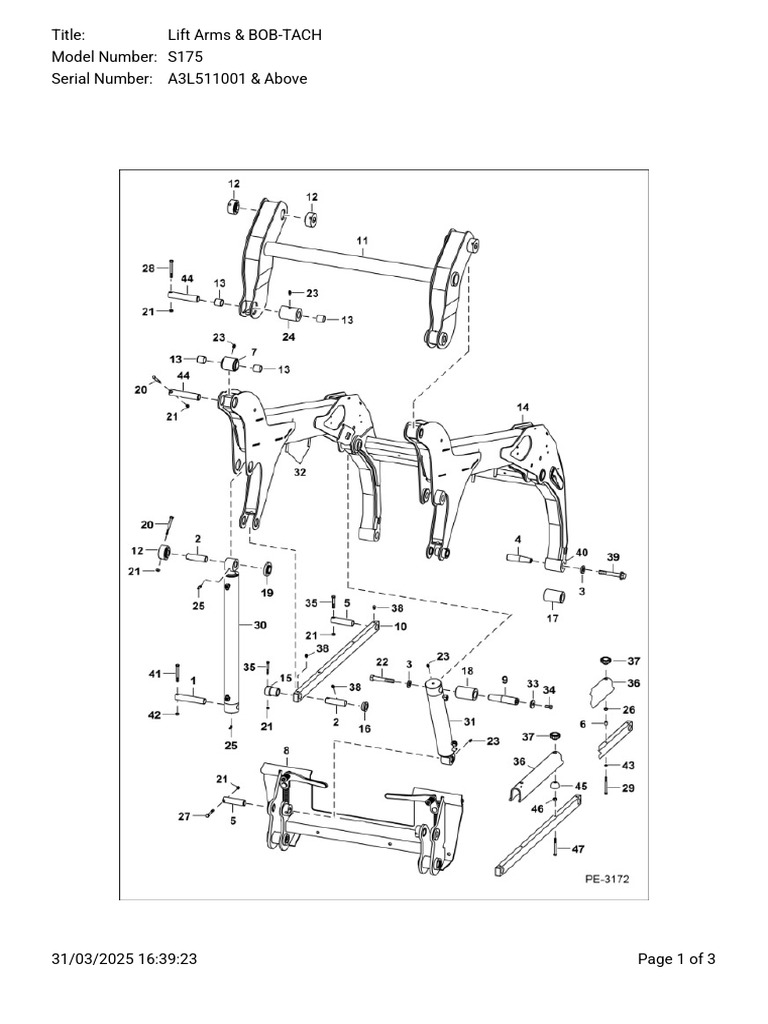 Lift Arms & Bob-Tach - s175 | PDF | Screw | Nut (Hardware)