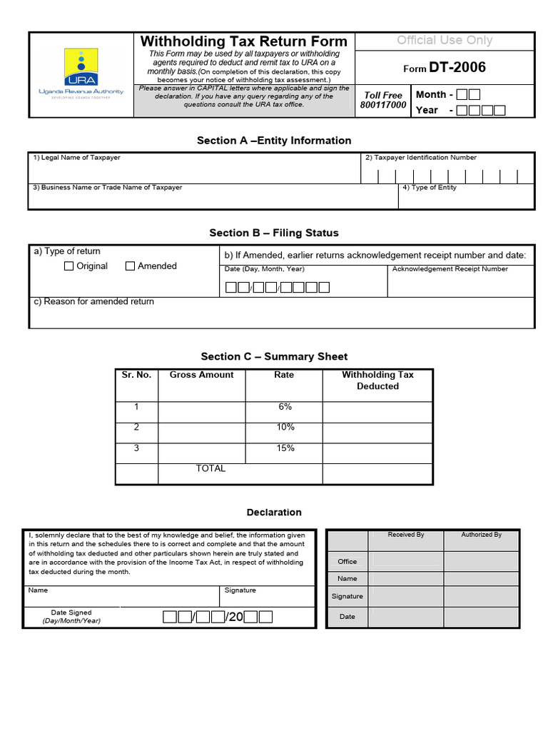 DT-2006 Withholding Tax Return Form | PDF | Taxes | Taxpayer
