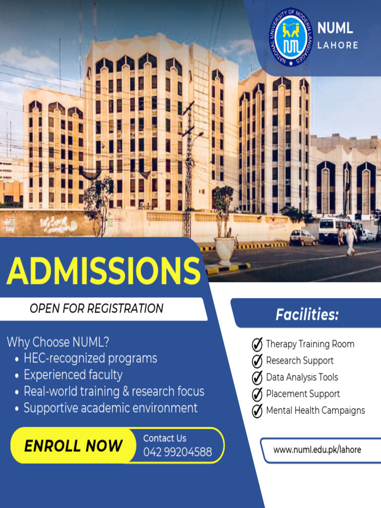 NUML Lahore Admissions Open Now | PDF