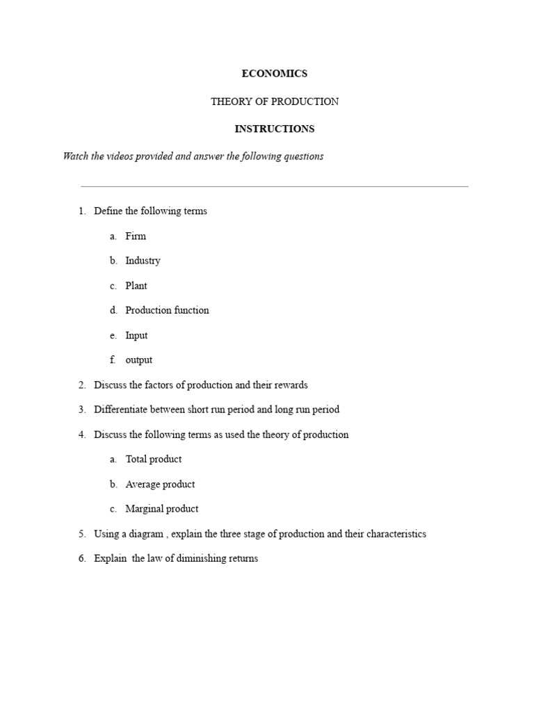 Theory of Production: Key Concepts Explained | PDF