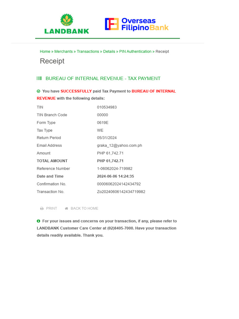 KPM-0619E-052024 Landbank Receipt | PDF