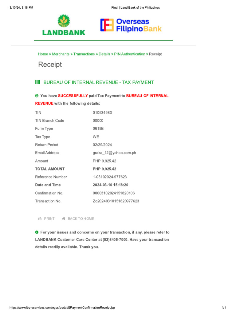 KPM-0619E-022024 landbank receipt | PDF