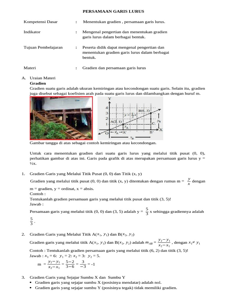 Rumus dan Contoh Gradien Garis Lurus | PDF