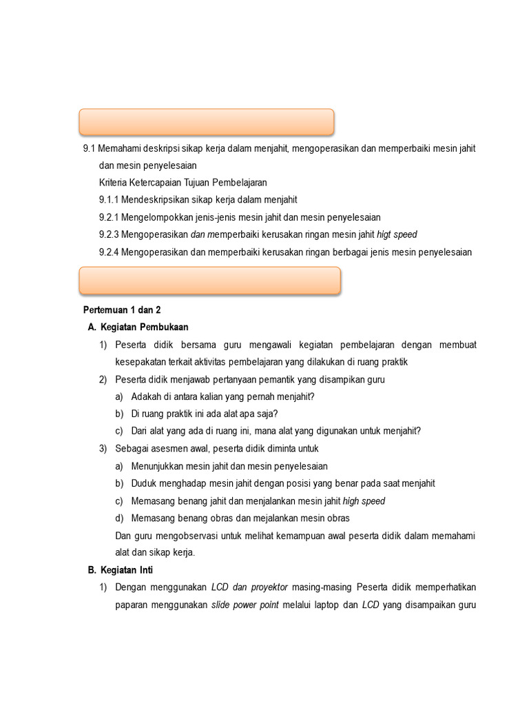 Sikap Kerja dan Operasi Mesin Jahit | PDF