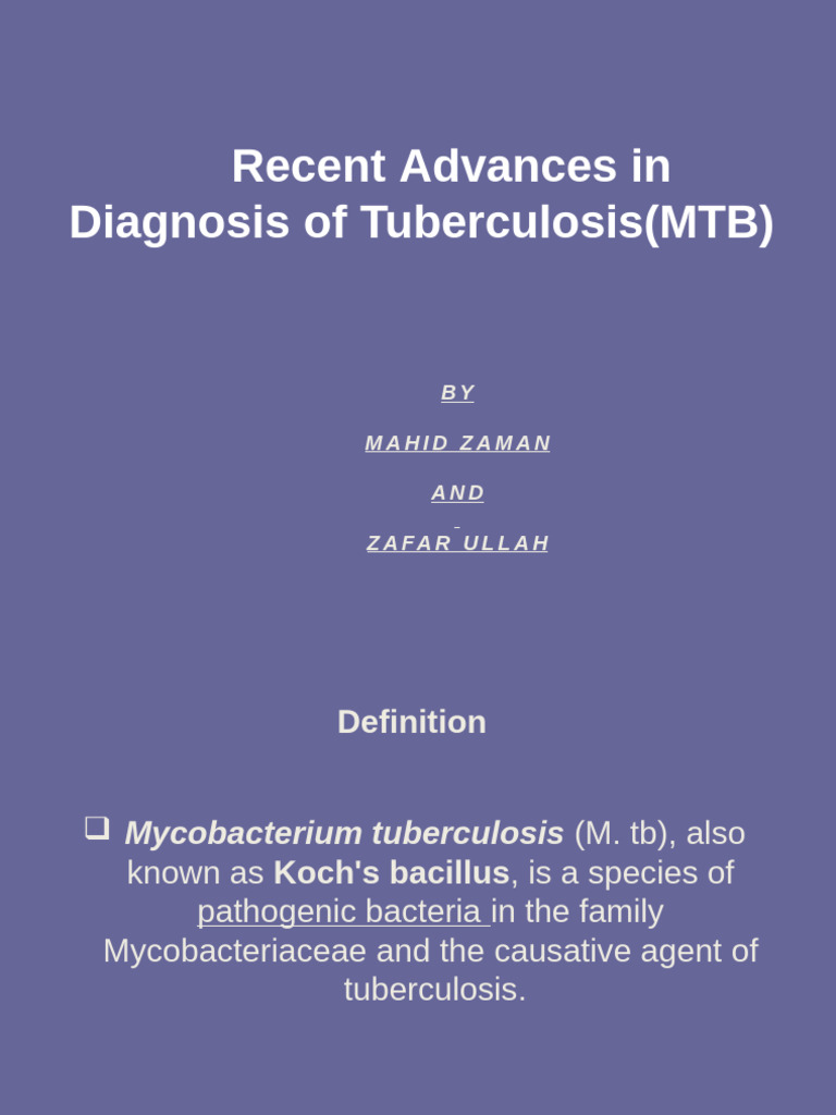 Advances in Tuberculosis Diagnosis | PDF | Tuberculosis | Mycobacterium ...