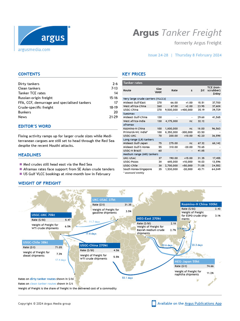 Argus Tanker Freight Insights February 2024 | PDF | Oil Tanker | Cargo