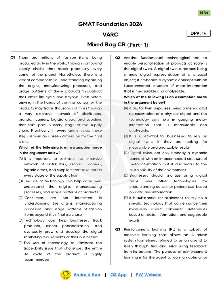 Varc - DPP 14 - GMAT Foundation 2024 | PDF | Surface Runoff | Machine Learning