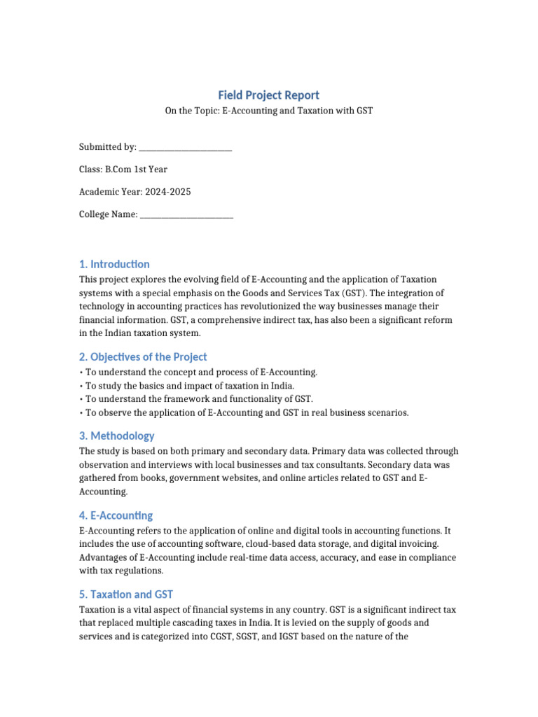 E-Accounting and GST: B.Com Project Report | PDF | Taxes | Economies