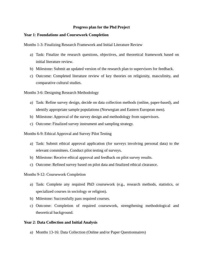 Progress Plan For The PHD Project | PDF | Survey Methodology | Thesis