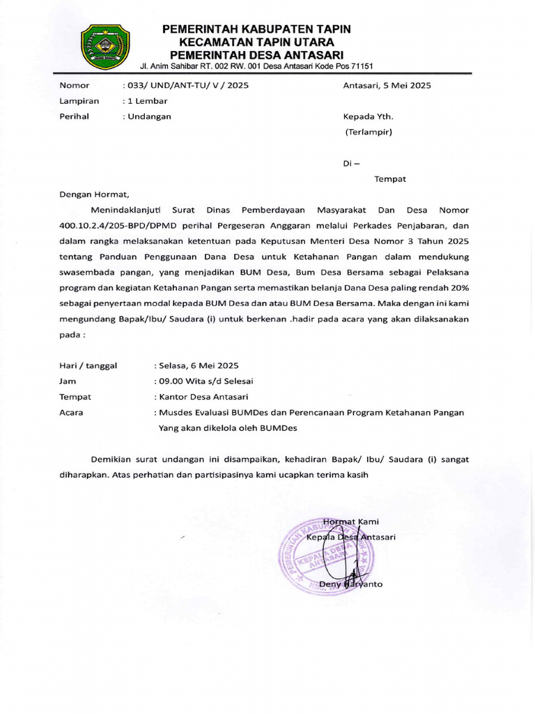 Undangan Musdes Bumdes | PDF