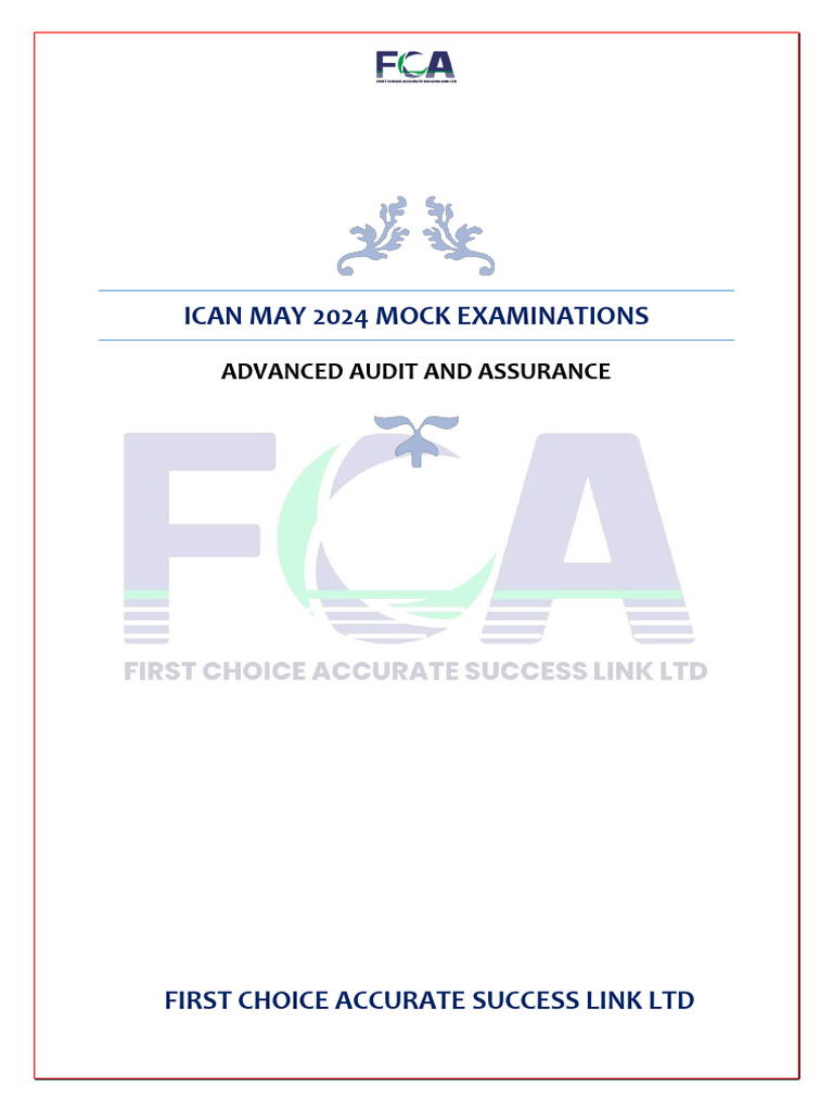 Fca Aaa Ican May 2024 Mock Questions | PDF | Audit | Banks