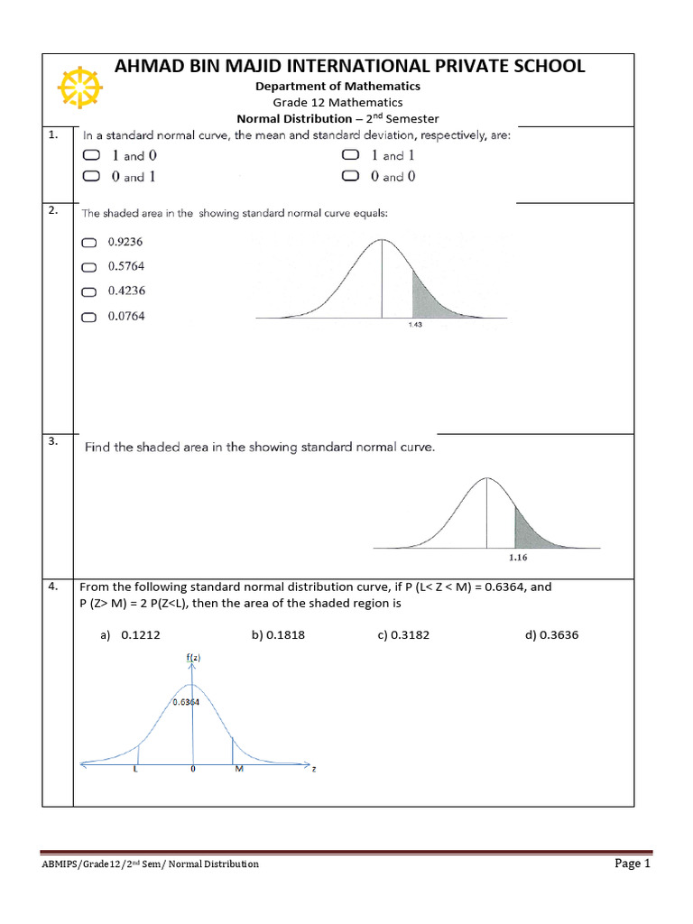 Normal Distribution, Worksheet- 4 | PDF