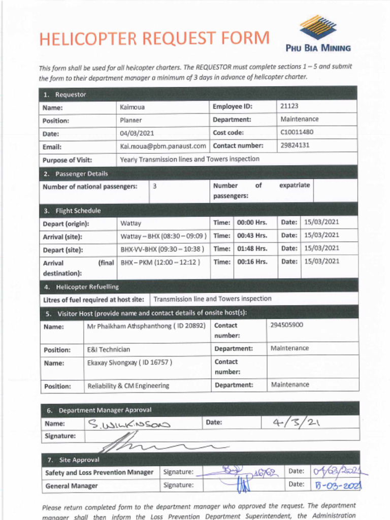 Helicopter Request Form 15.03.2021 | PDF